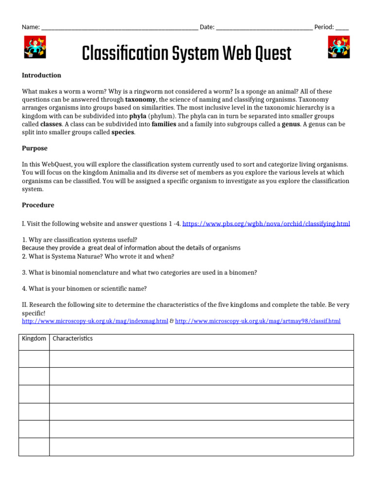 ClassificationWebQuest-1 | PDF | Taxonomy (Biology) | Genus
