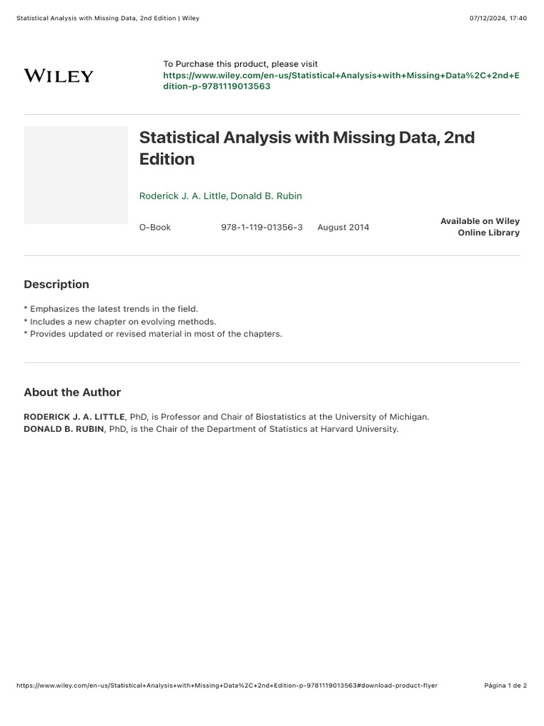 Statistical Analysis With Missing Data, 2nd Edition - Wiley | PDF | Statistics | Statistical ...