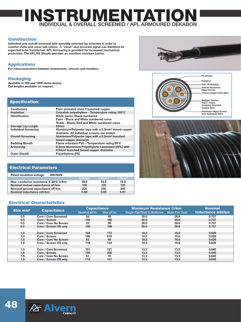 APL Armoured Dekabon Instrument Cables | PDF | Electrical Conductor ...