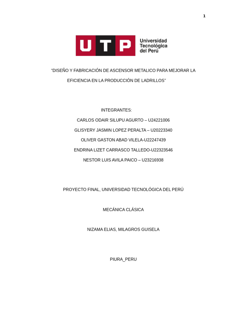 Proyecto Ascensor Utp-2024-1 | PDF | Ascensor | Soldadura