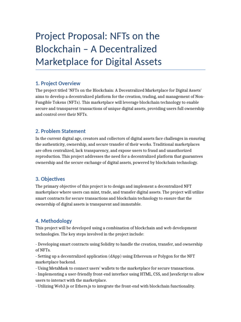 NFT Marketplace Project Proposal | PDF | Information Technology | Applications Of Cryptography