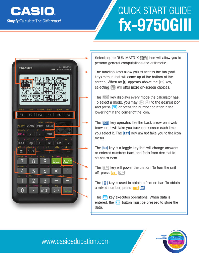 Casio-fx-9750GIII-QSG | PDF | Equations | Function (Mathematics)