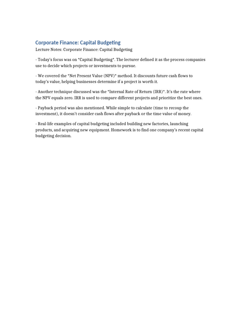 Corporate Finance%3A Capital Budgeting | PDF