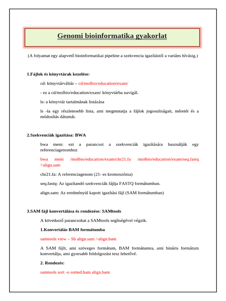 Genomi Bioinformatika Gyakorlat | PDF
