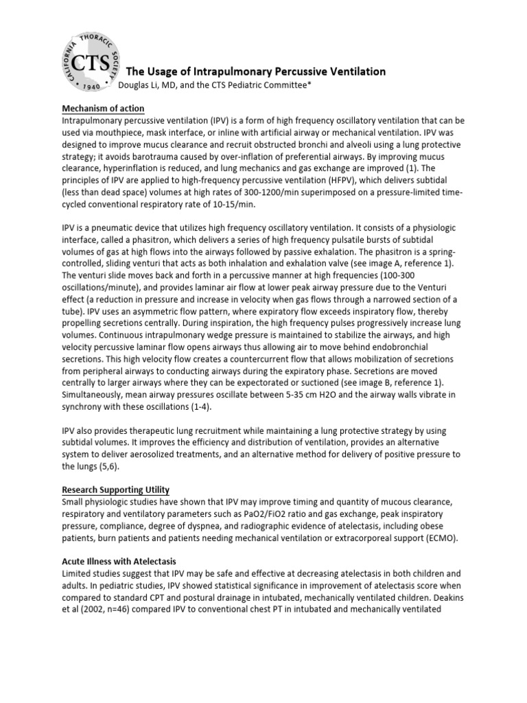 The Usage of Intrapulmonary Percussive Ventilation | PDF | Breathing ...