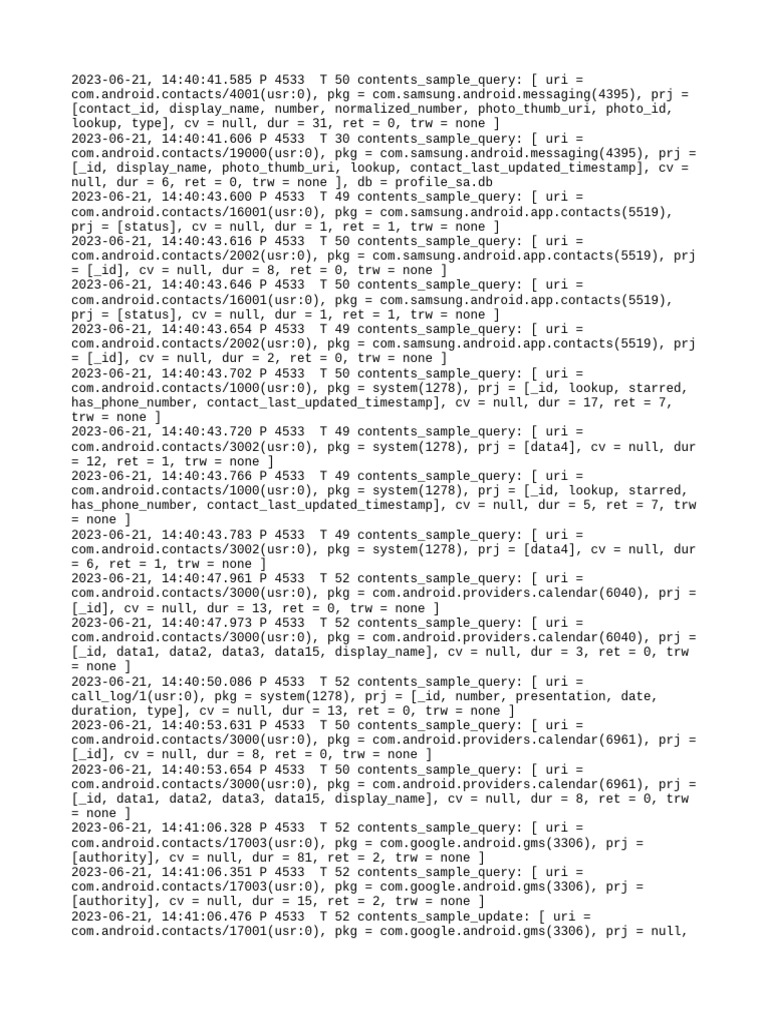 Android Contacts Query Log | PDF | Computing