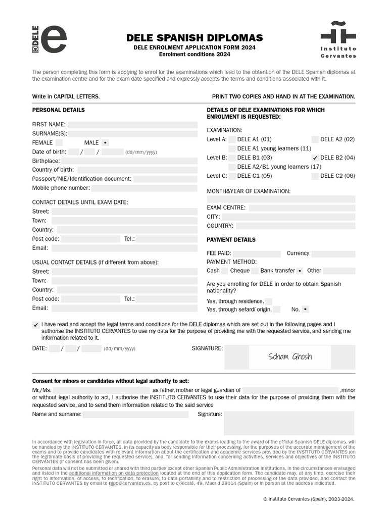 b2 Dele Form | PDF