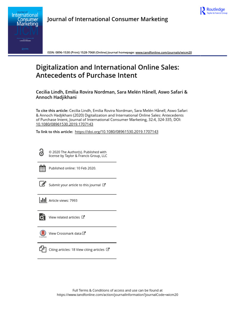 Digitalization and International Online Sales Antecedents of Purchase ...