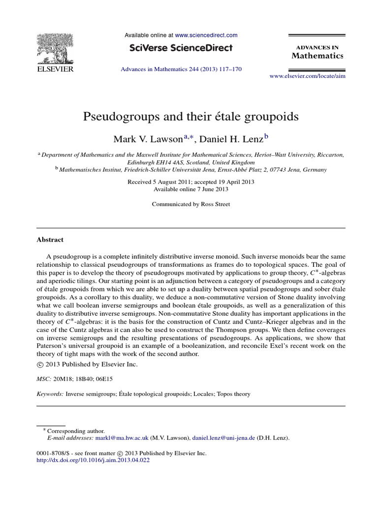 Pseudogroups and Their e ́tale Groupoids | PDF | Topology | Continuous ...