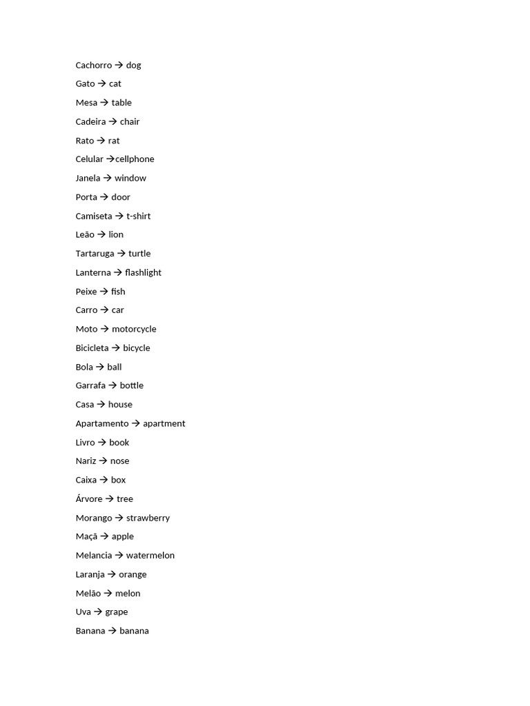 Portuguese-English Word List | PDF