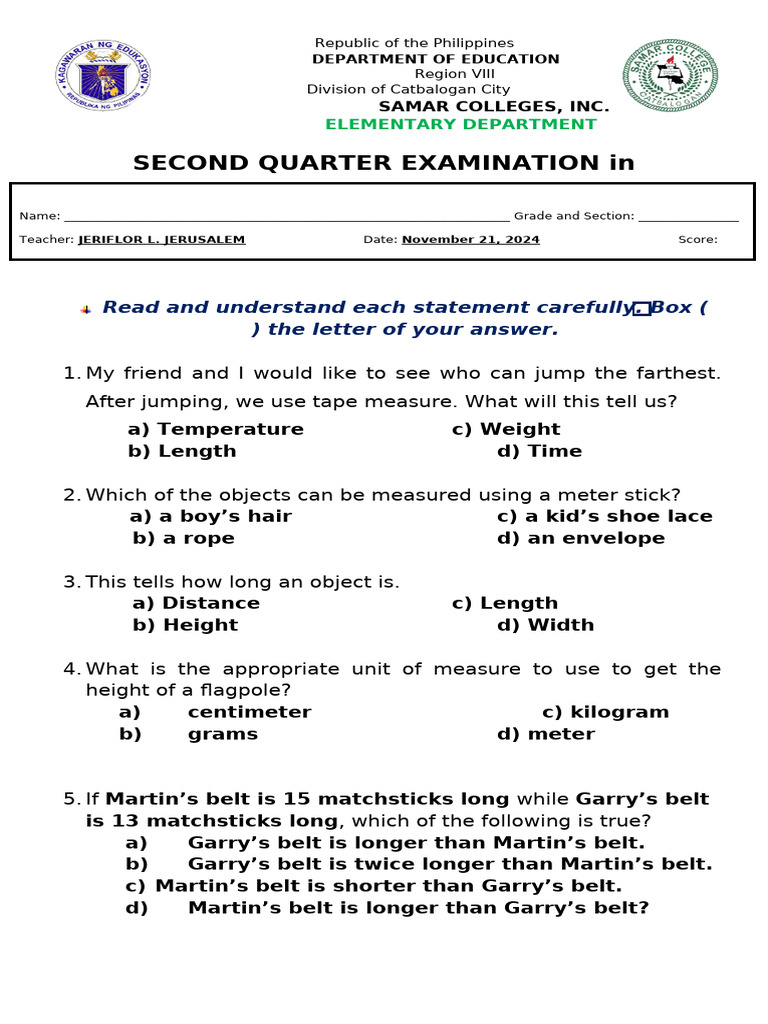 TQ - Q2 Mathematics - 2024-2025 | PDF | Metrology