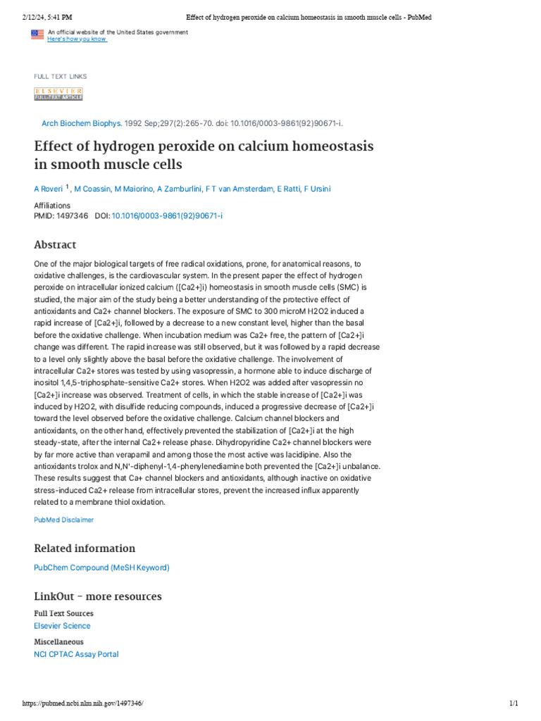 Hydrogen Peroxide's Effect on Smooth Muscle Calcium | PDF | Calcium In Biology | Antioxidant