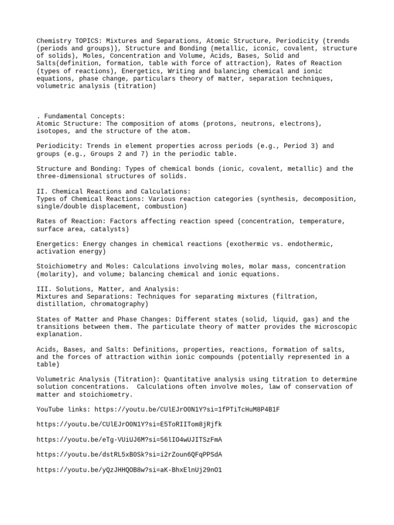 Chemistry Topics | PDF | Chemical Reactions | Chemistry
