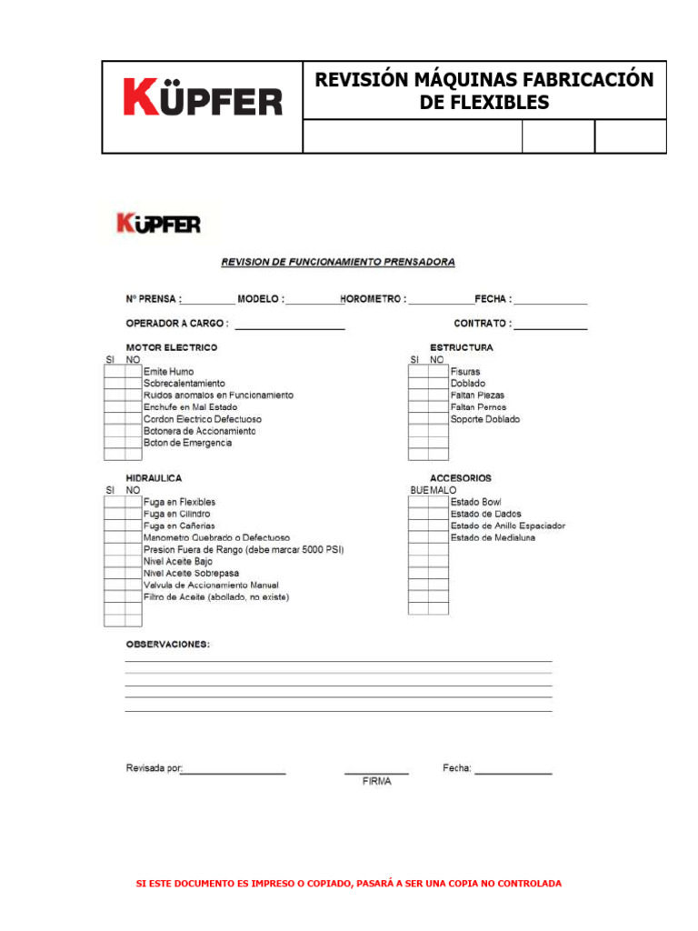 Check List Cortadora y Prensadora 2017 | PDF
