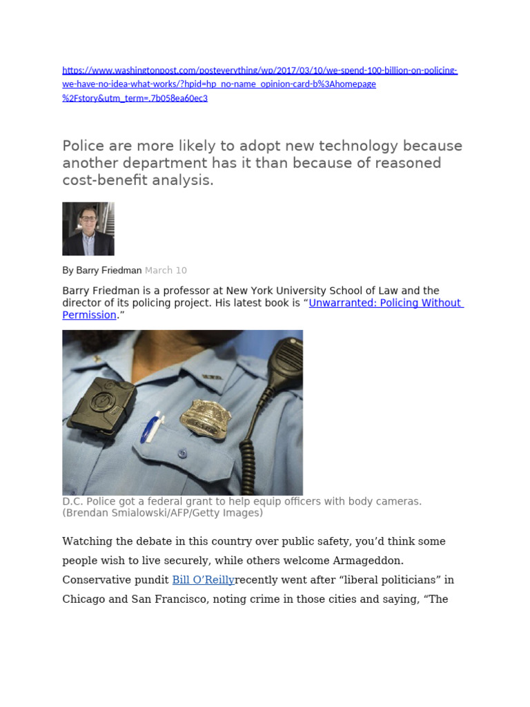 Friedman WhyPolicingIsNotBasedonCostBenefitAnalysis | PDF | Terry Stop ...