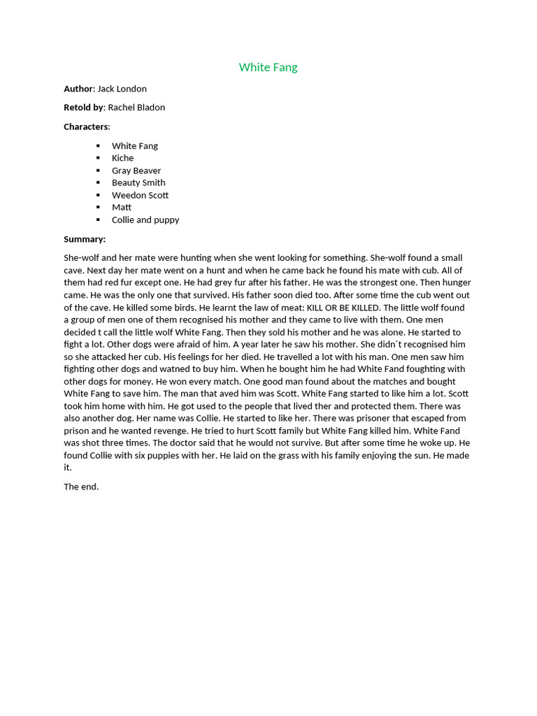 Adventure of White Fang | PDF