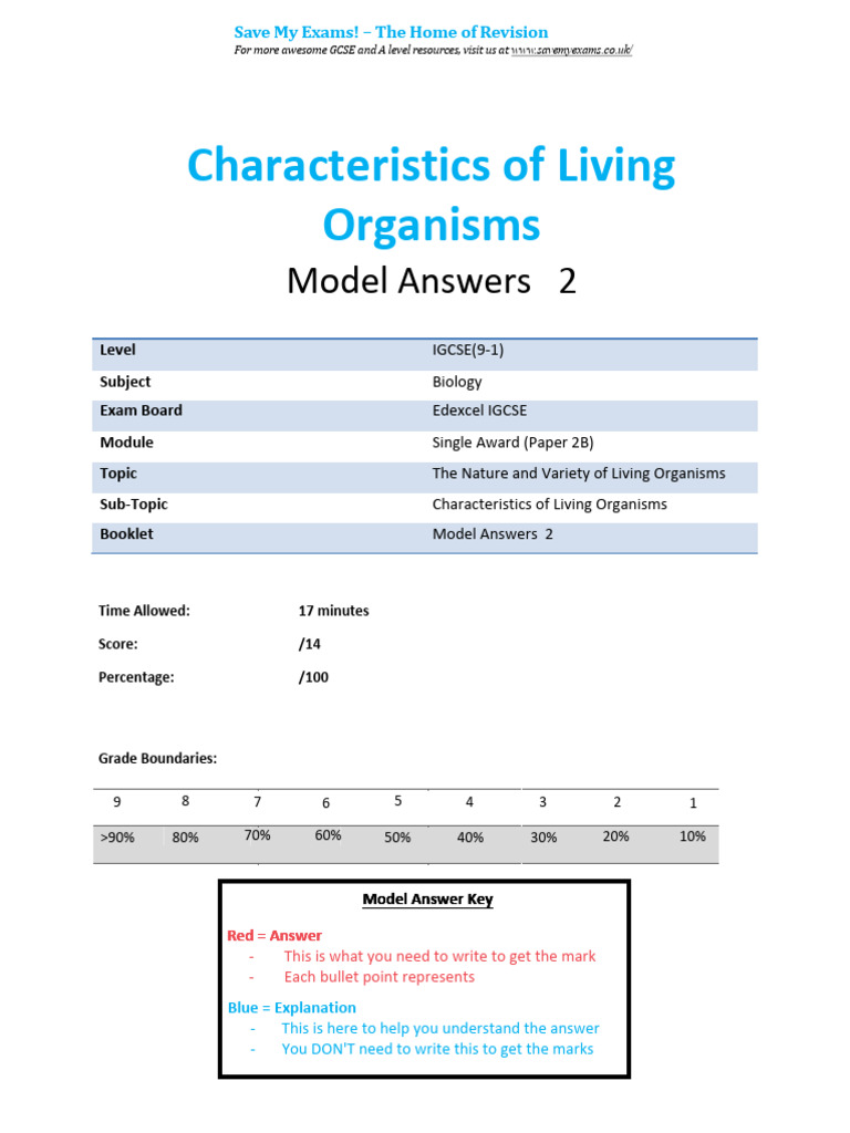 1.2 Characteristics of Living Organisms 2B IGCSE9 1 Edexcel Biology ...