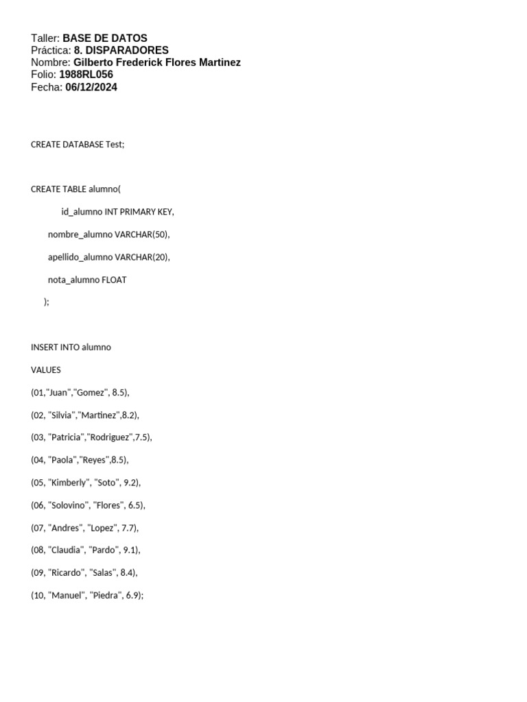 Creación y Uso de Disparadores SQL | PDF