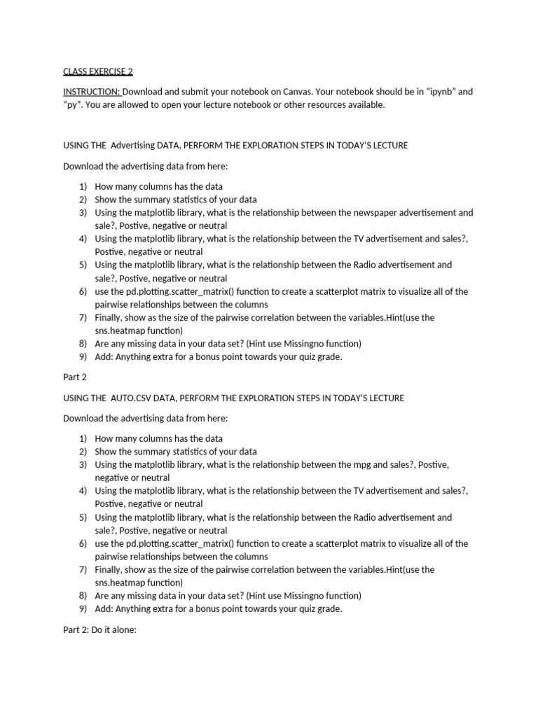 CLASS EXERCISE 1 | PDF | Scatter Plot | Data Analysis