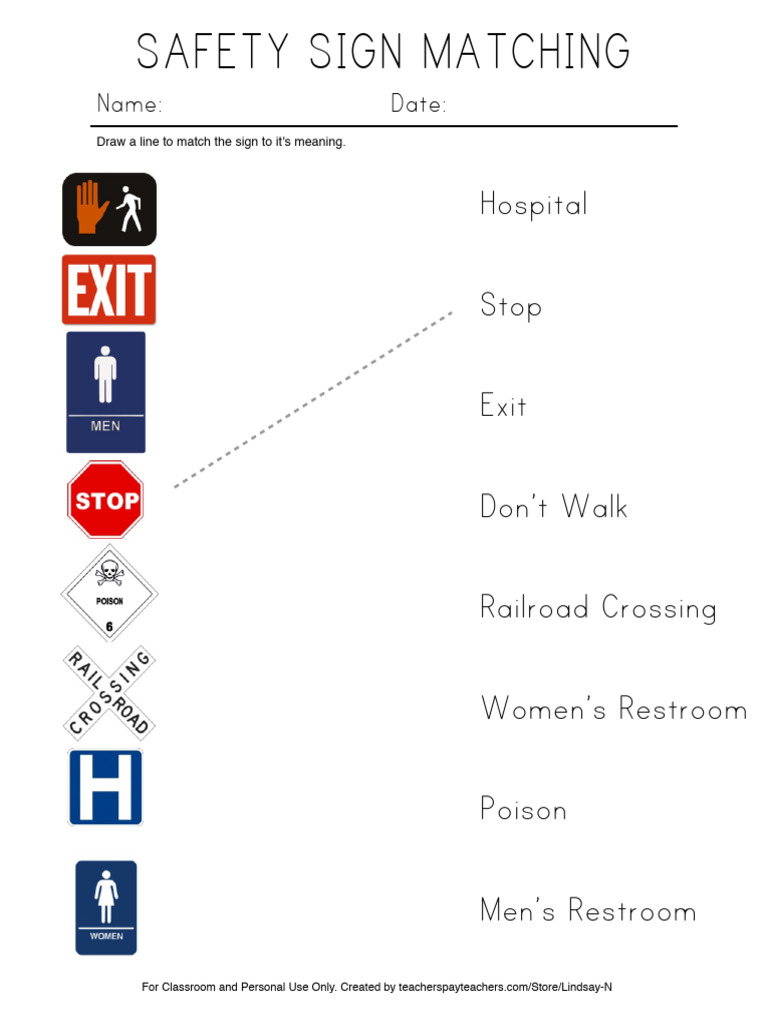 Safety Sign Matching: Hospital Stop Exit Don't Walk Railroad Crossing ...