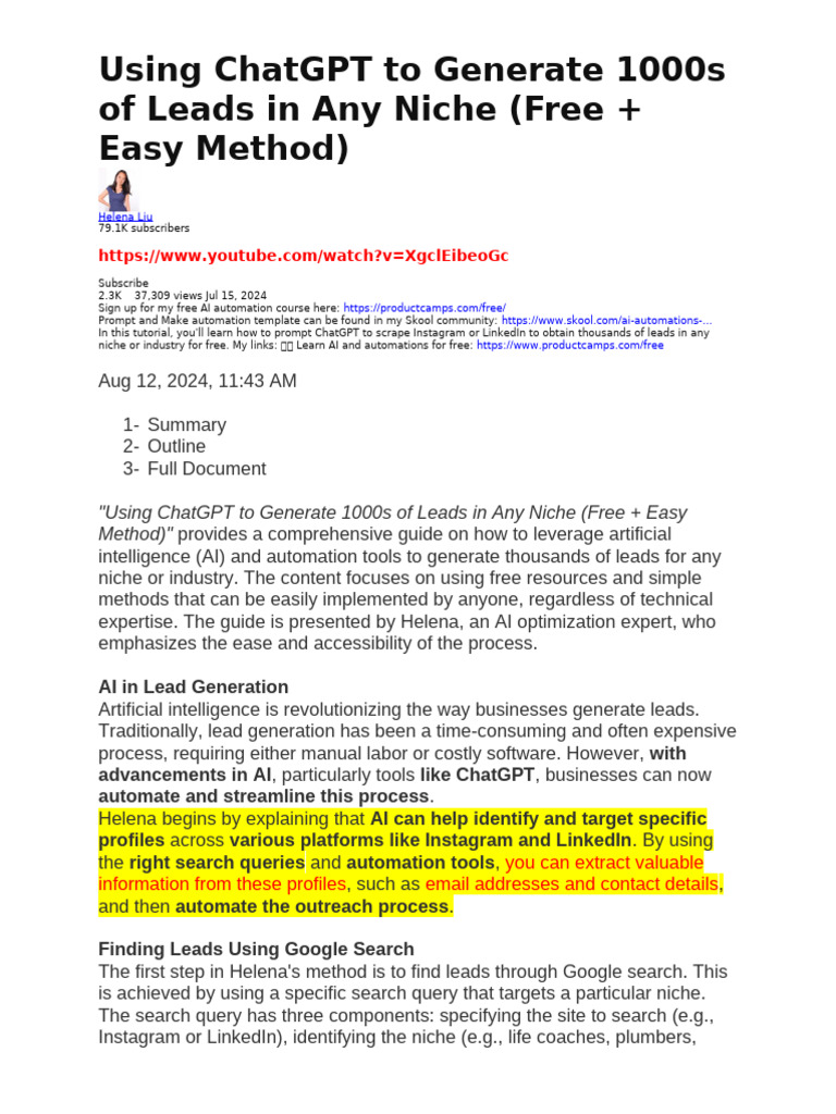 Generate Leads with ChatGPT for Free | PDF | Artificial Intelligence ...