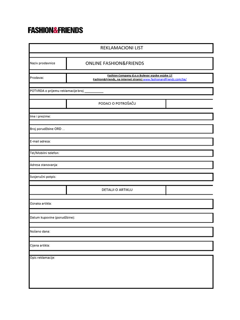 Reklamacioni List | PDF