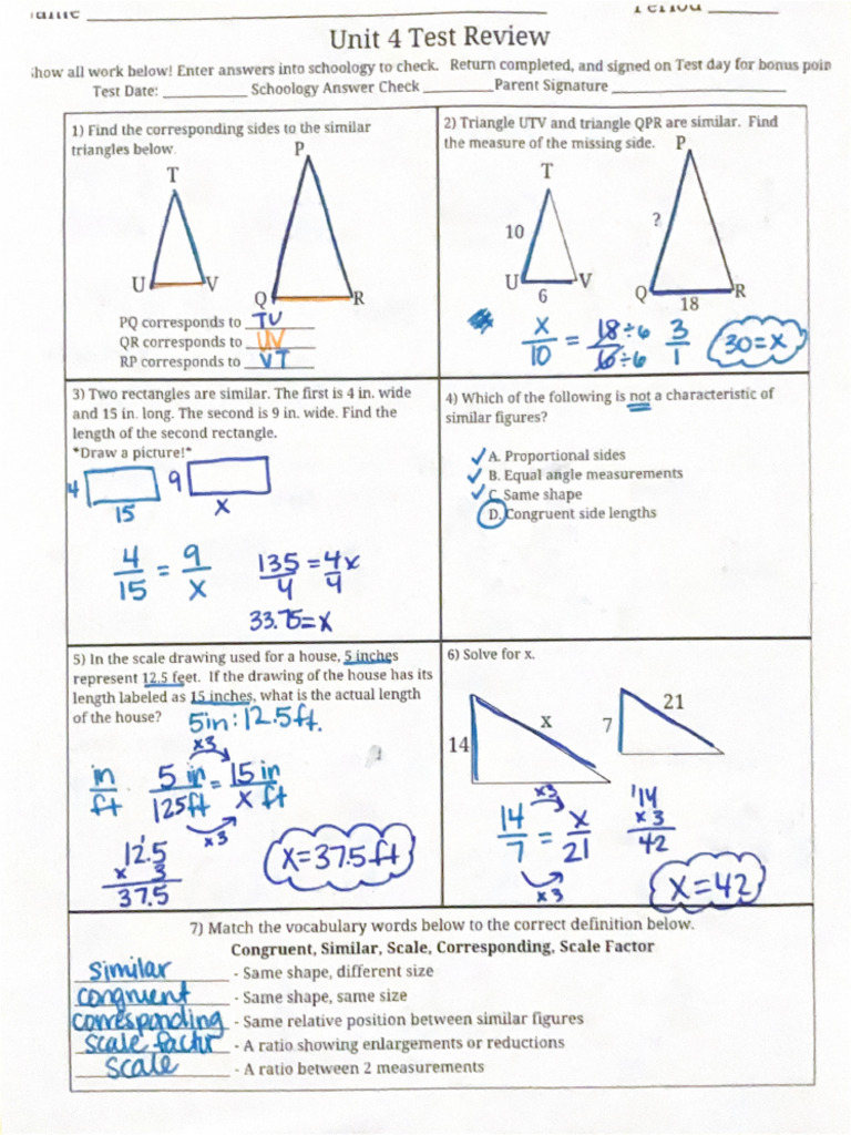 Unit 4 Test Review KEY | PDF