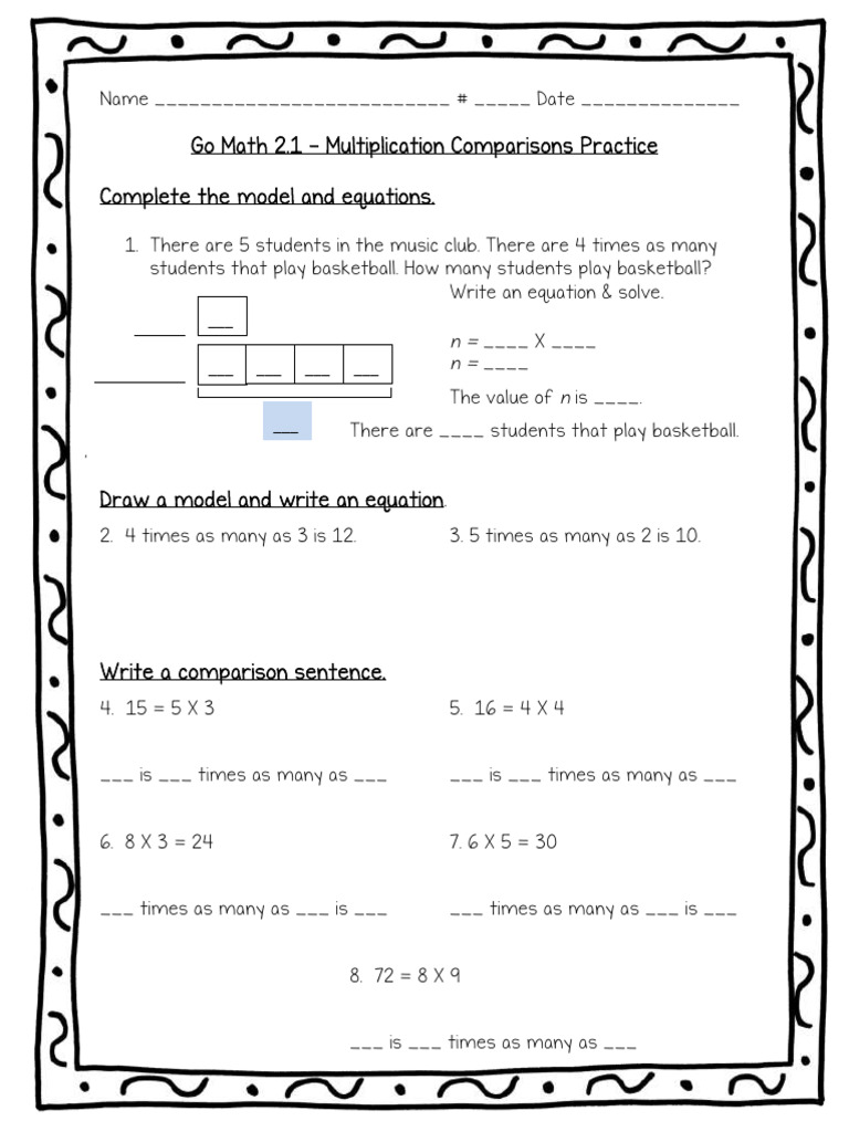 Multiplication Comparisons Practice Sheet | PDF | Mathematics ...