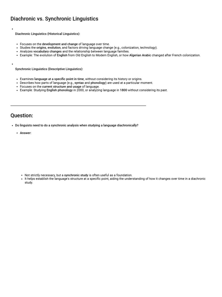 Diachronic vs. Synchronic Linguistics | PDF