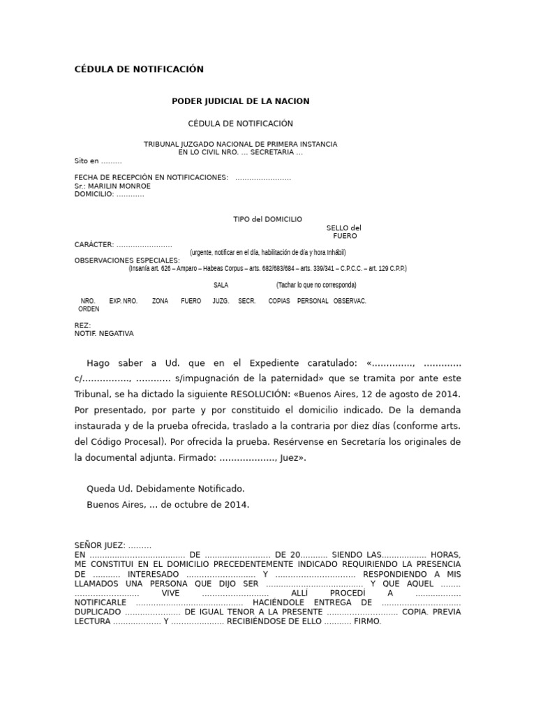 Cedula de Notificacion II | PDF | Demanda judicial | Habeas corpus