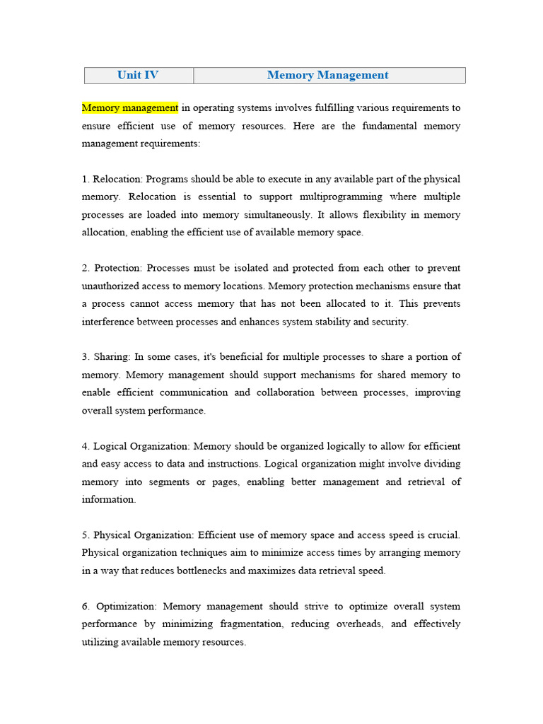 Unit IV in detail | PDF | Operating System | Process (Computing)
