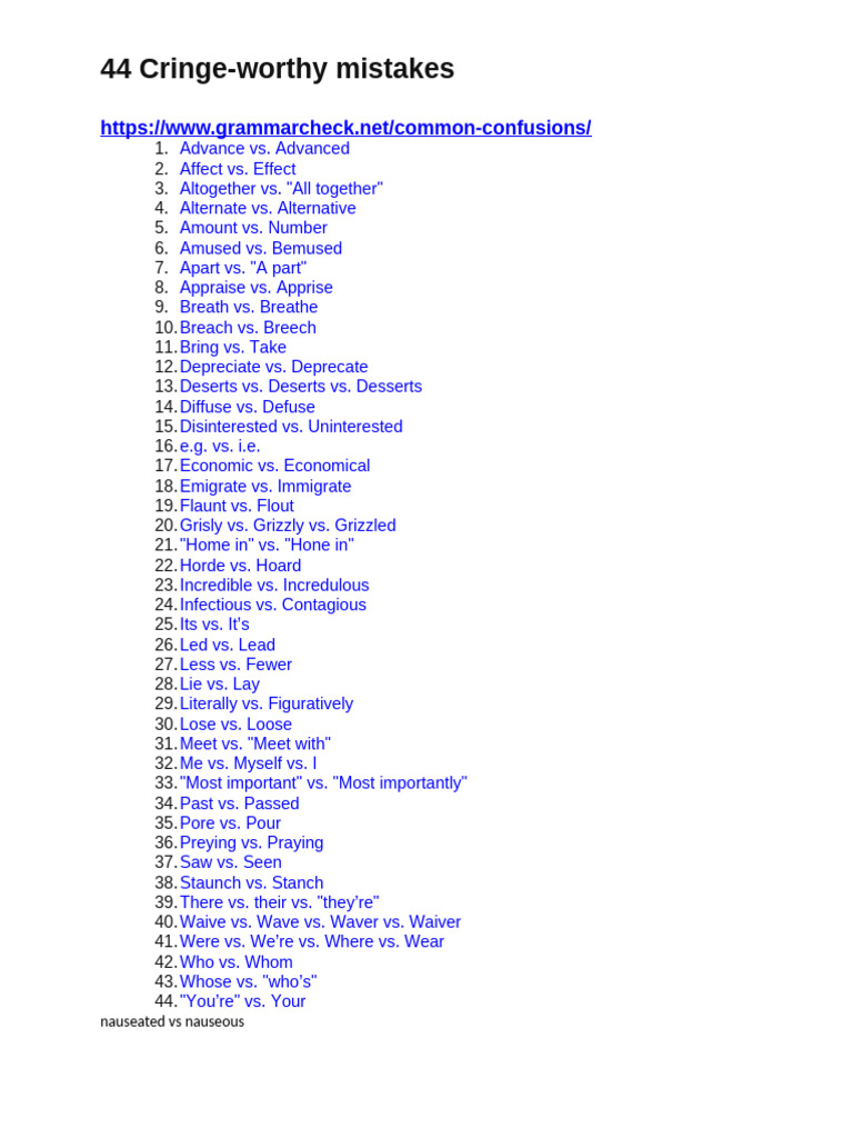 44 Cringe Troublesome Words | PDF