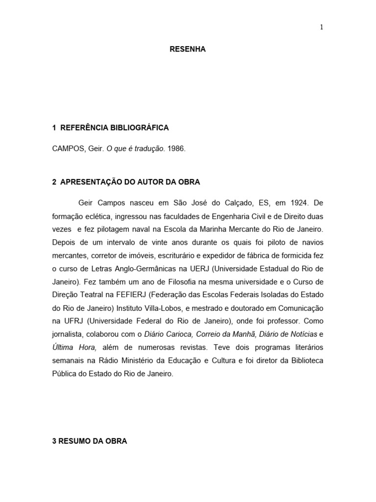 Modelo de RESENHA CRITICA | PDF | Traduções | Universidade