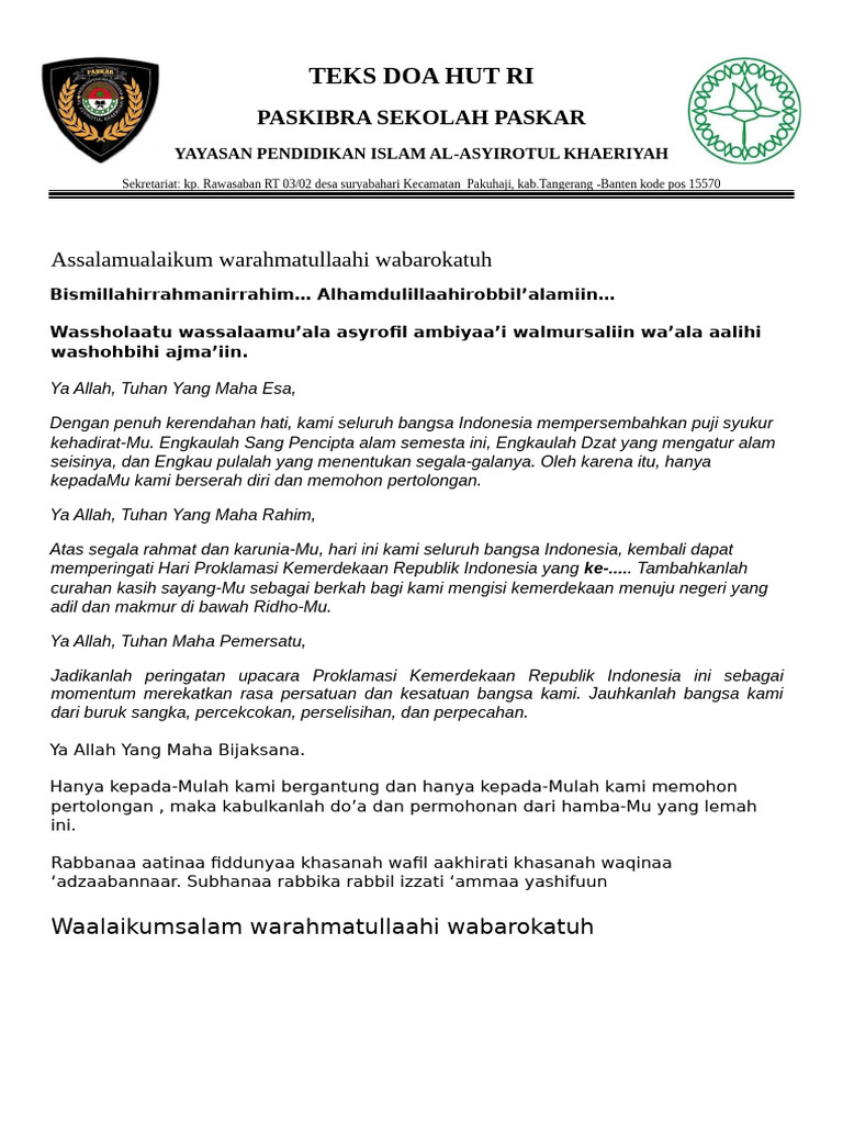 Doa Peringatan Kemerdekaan RI | PDF