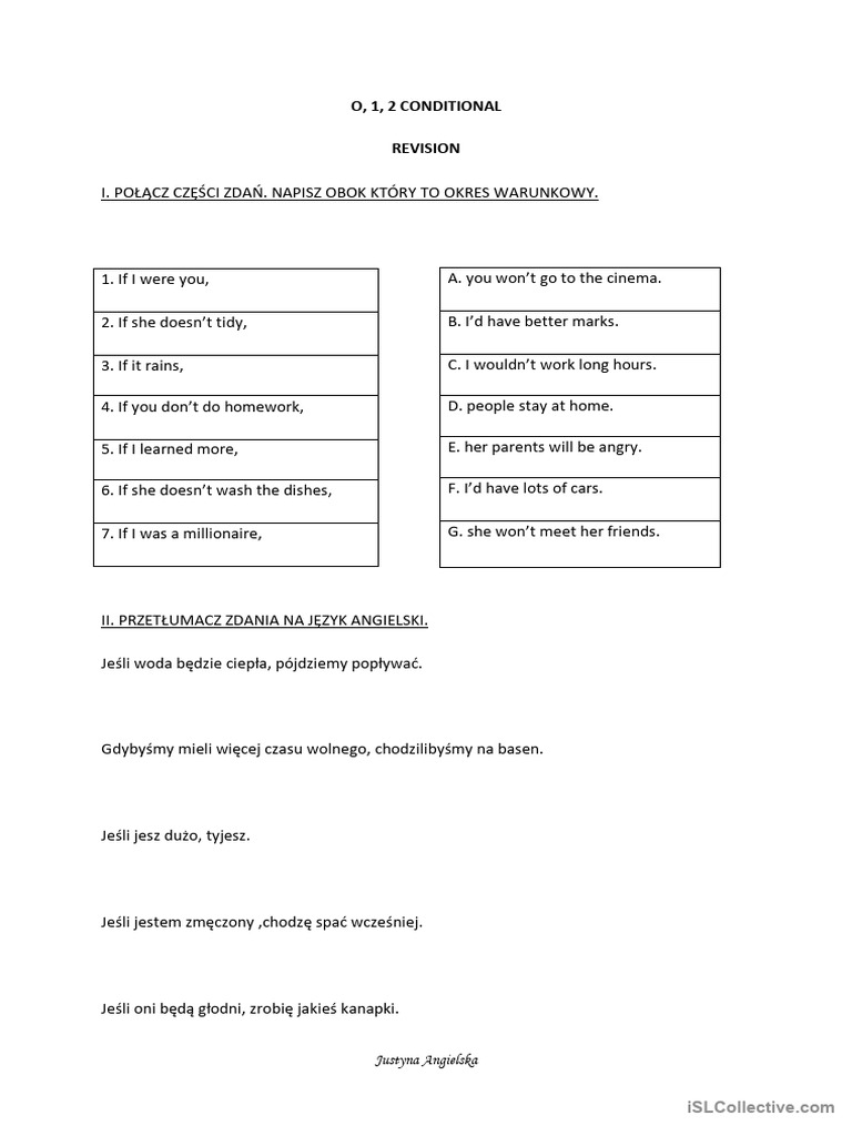 O, 1, 2 Conditionals | PDF