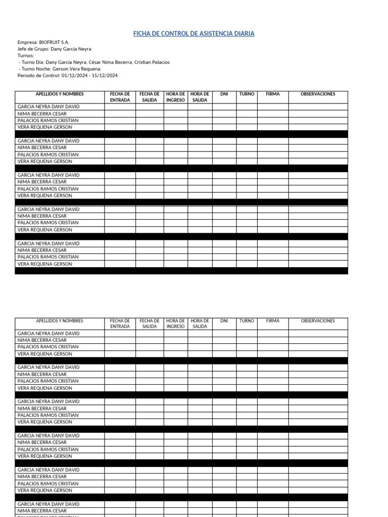 Ficha de control de asistencia semana 3 y 4 | PDF