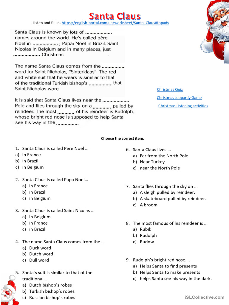 Santa Claus. Reading, Listening, Speaking. | PDF | Santa Claus | Santa ...