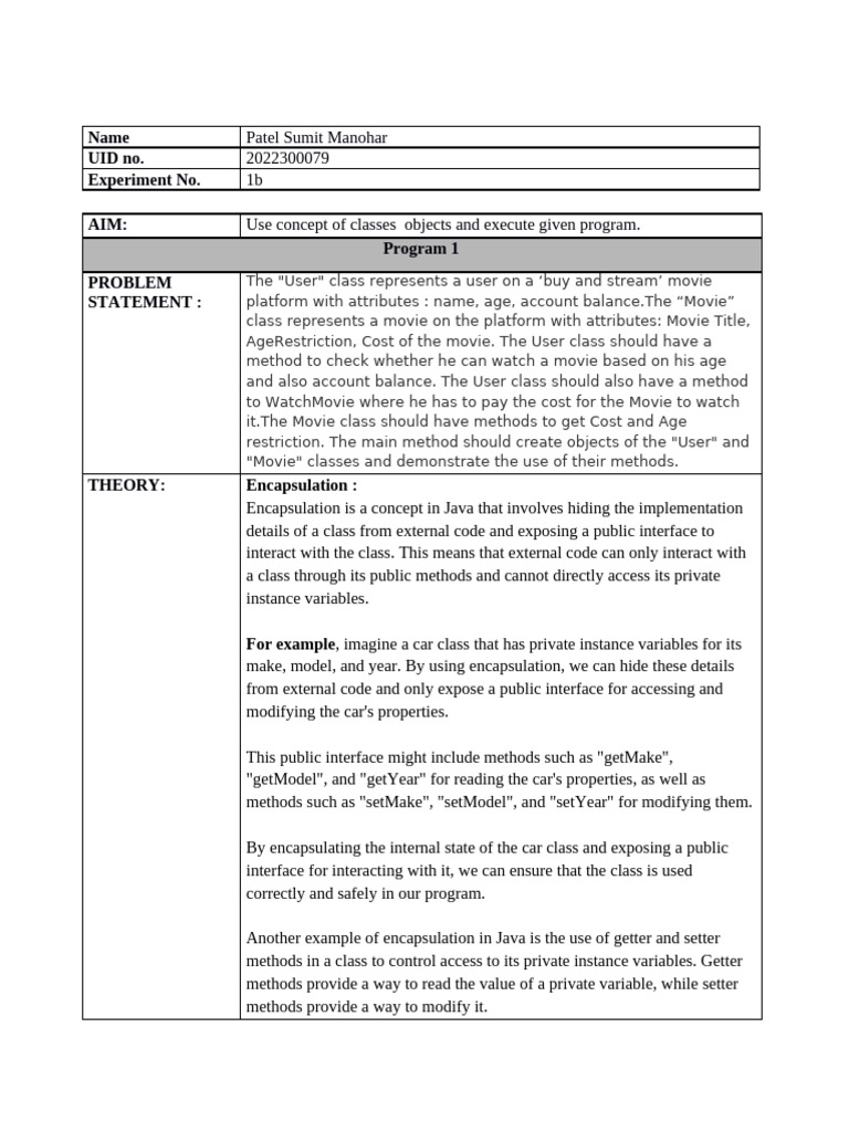 PSOOP Expt1b 014 HogadeDhruv | PDF | Class (Computer Programming) | Method (Computer Programming)