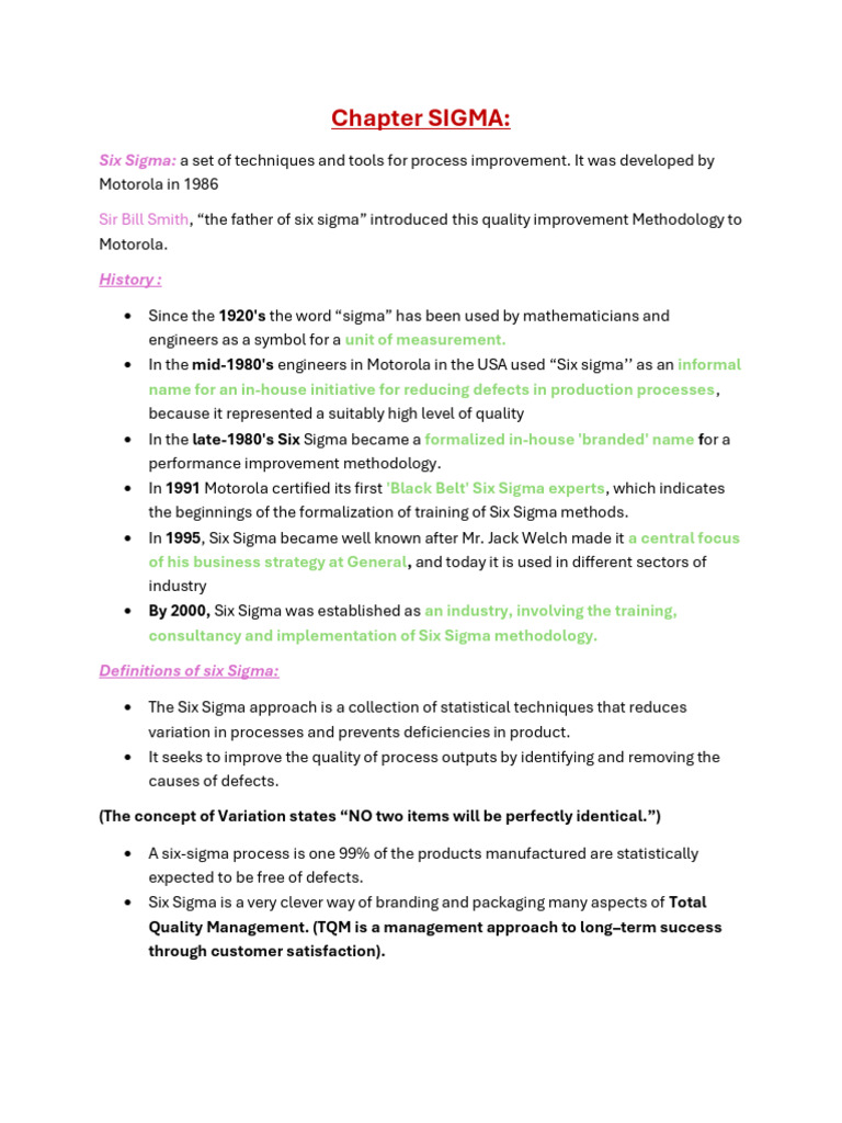 CHAPTER SIX SIGMA | PDF | Six Sigma | Business