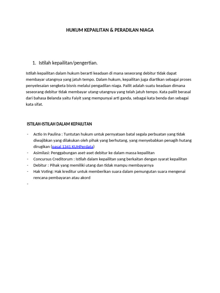 Istilah Pailit, Sejarah Dan Dasar Hukum | PDF