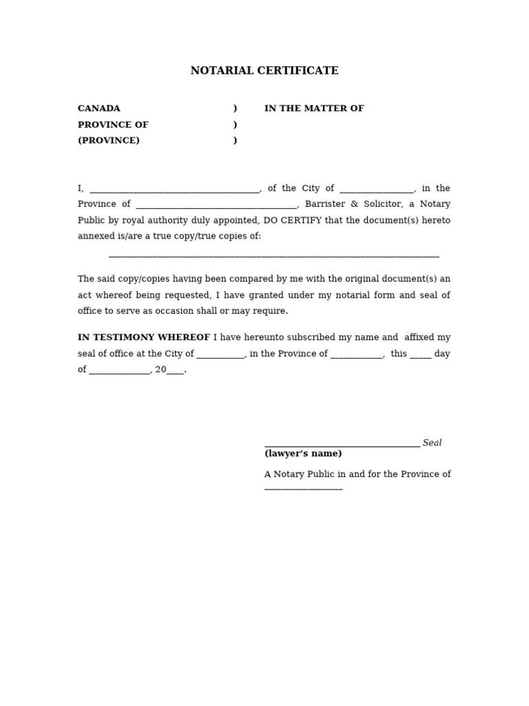 Ontario Notarial Certificate Template | PDF