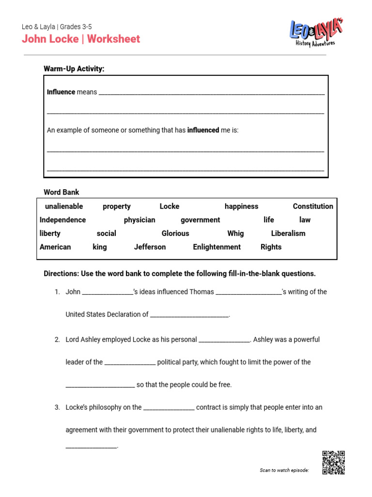John Locke Influence Worksheet for Grades 3-5 | PDF | John Locke | Liberty