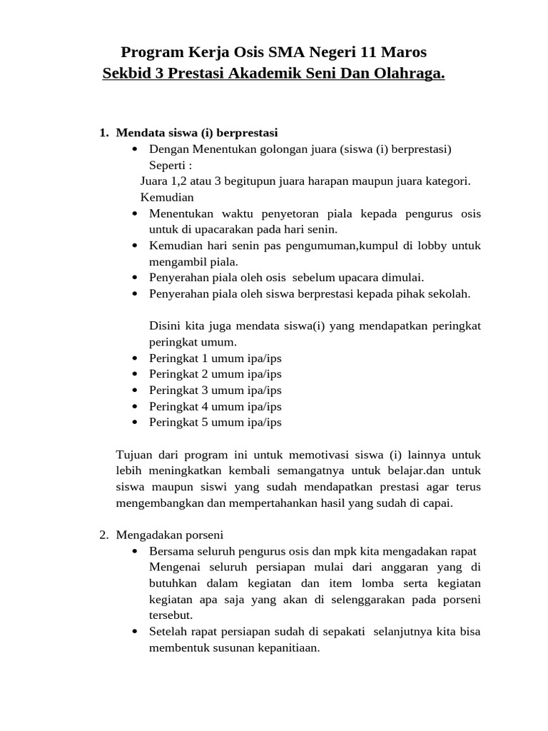 Program Kerja Osis SMA Negeri 11 Maros | PDF
