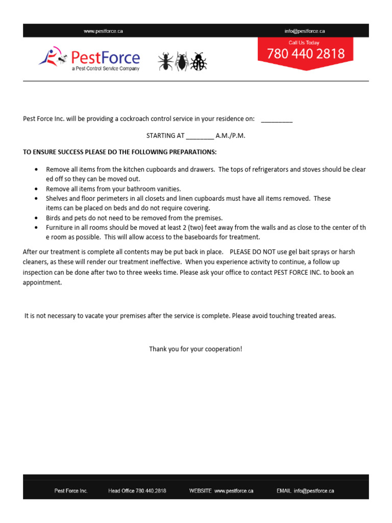 Cockroach Gel Extermination Preparation Sheet | PDF