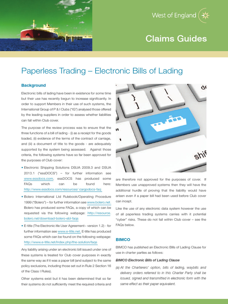 Claims - Electronic Bills of Lading | PDF | Bill Of Lading | Insurance