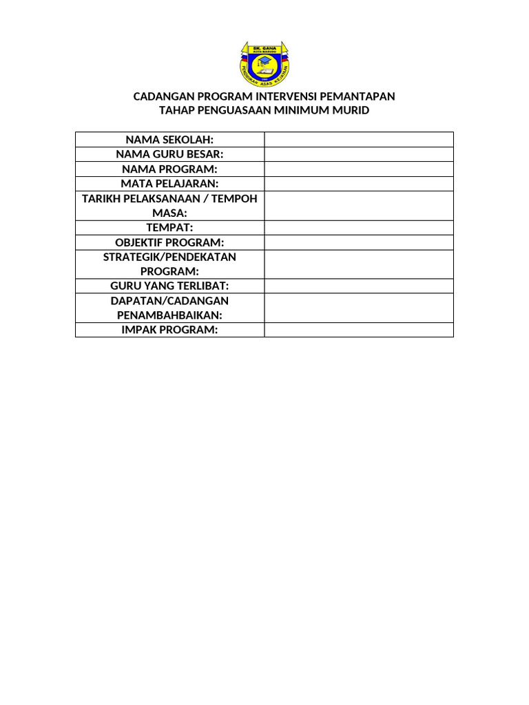 BORANG PROGRAM INTERVENSI PBD 2024_25 | PDF