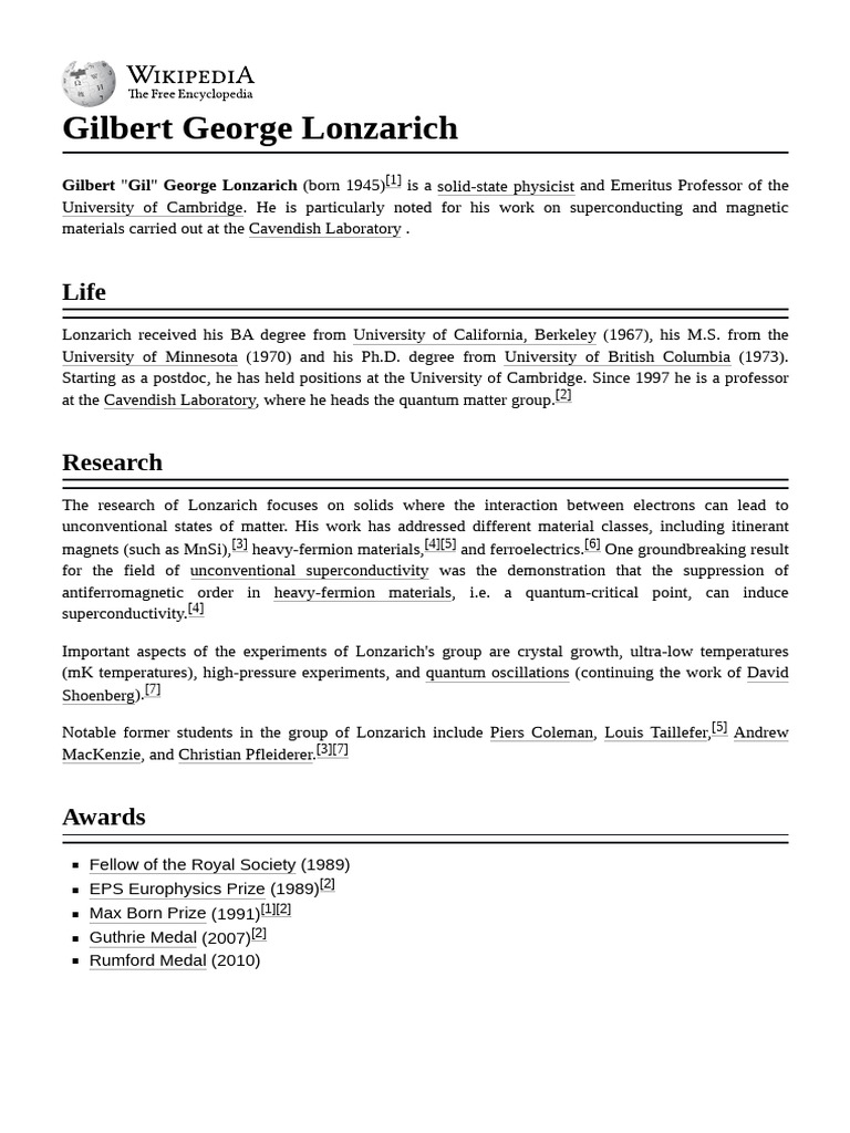 Profile of Dr. Gilbert Lonzarich | PDF | Materials | Condensed Matter ...