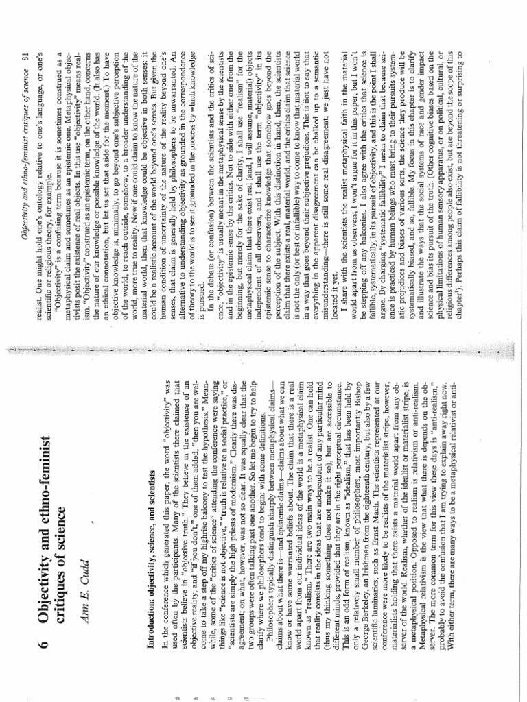 Ann Cudd - Objectivity and Etho-Feminist Critiques of Science | PDF