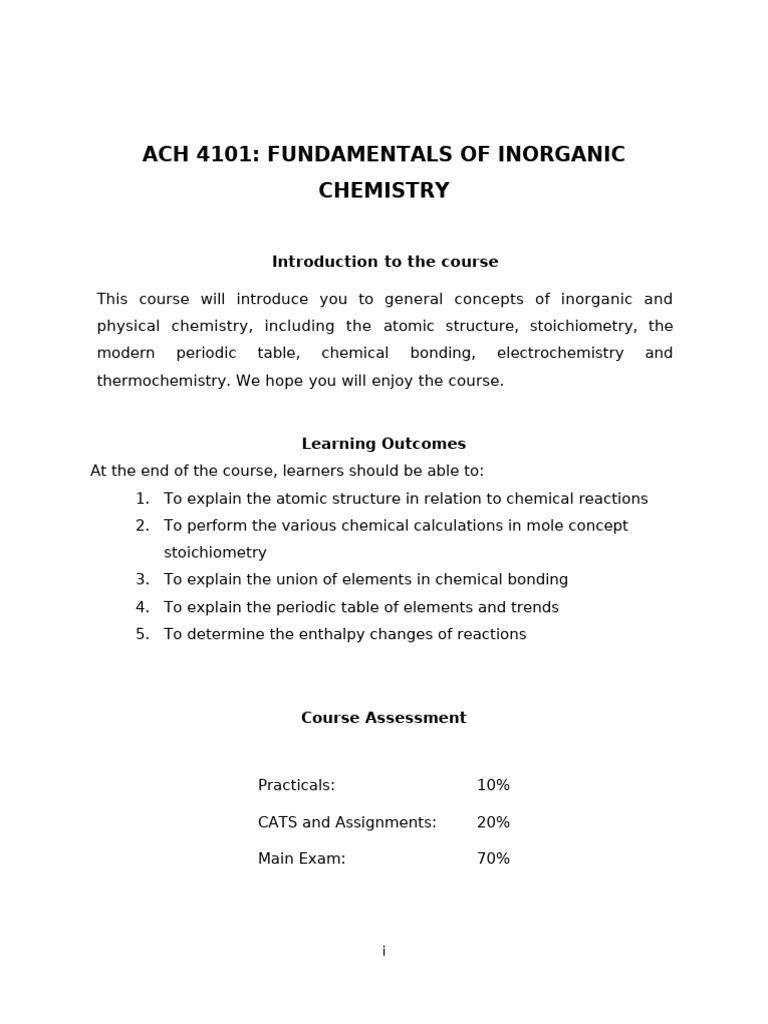 Ach 4101 2024 Class Notes 2 | PDF | Mole (Unit) | Atomic Nucleus