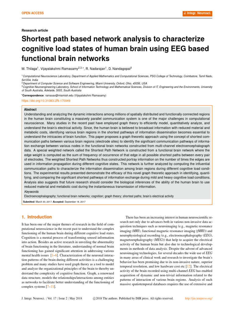 Shortest path based network analysis to characterize cognitive load ...